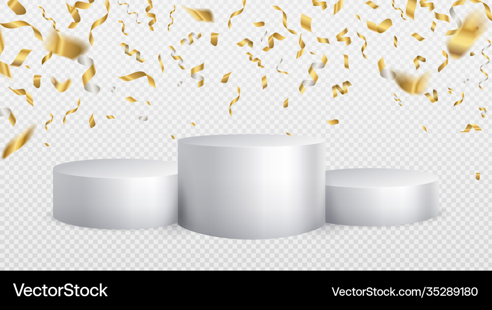 Winner podium golden confetti background white Vector Image