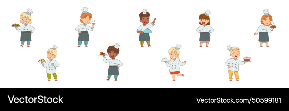 Children chef cooking and meal preparing Vector Image
