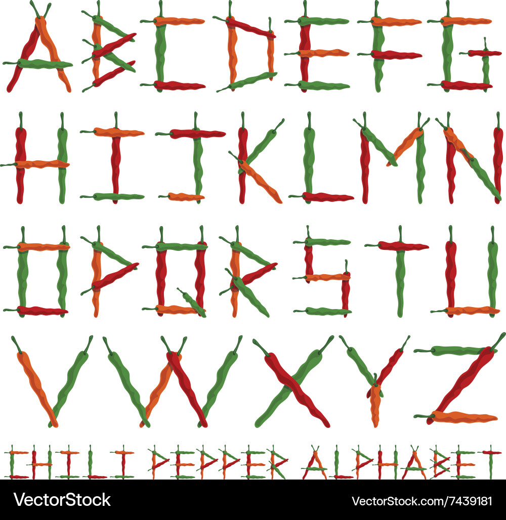 Chili Pepper Font - Alphabet Royalty Free Vector Image