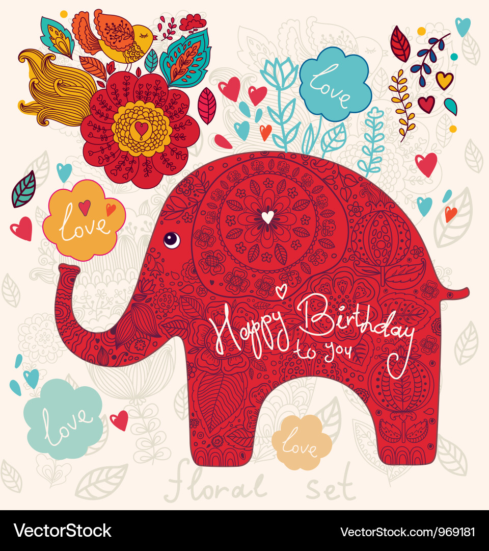 Floral elephant Royalty Free Vector Image - VectorStock