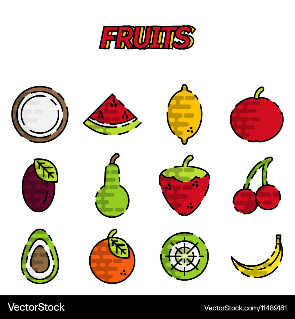 Fruits flat icon set Royalty Free Vector Image