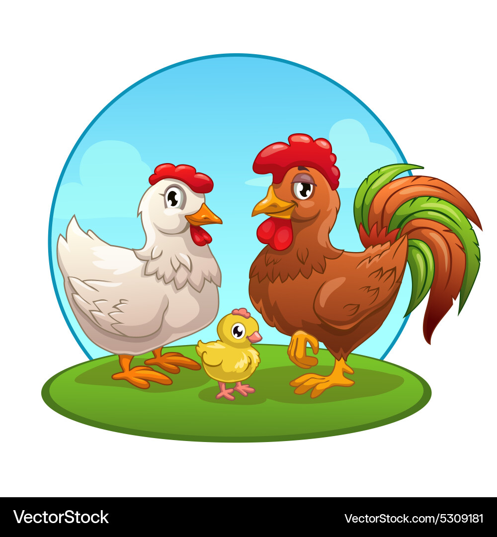 Funny cartoon chicken family Royalty Free Vector Image