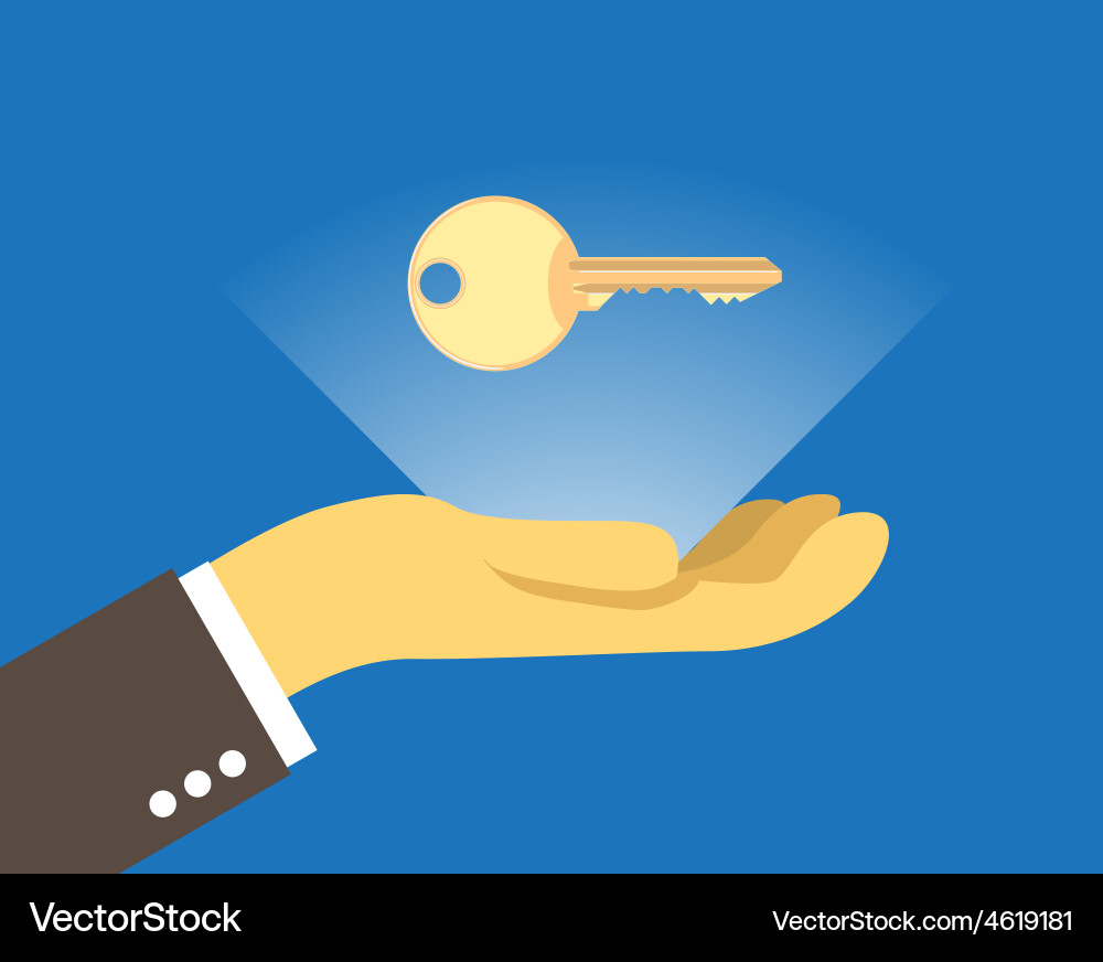 Key over the hand Royalty Free Vector Image - VectorStock