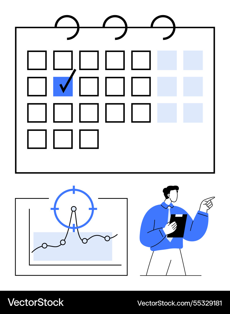 Manager reviewing progress with calendar Vector Image