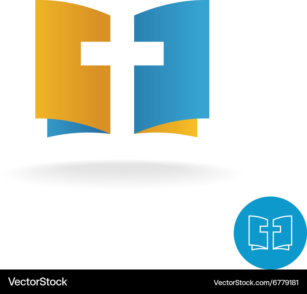 Open book with religion cross symbol logo Vector Image