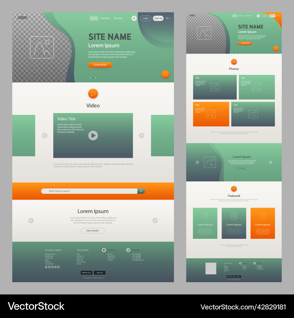 Website template green and orange Royalty Free Vector Image