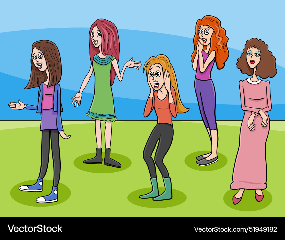 Cartoon young women comic characters group Vector Image