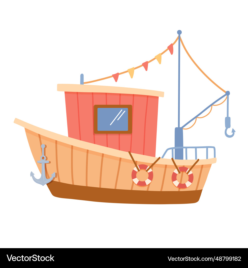 Cute fishing boat isolated Royalty Free Vector Image