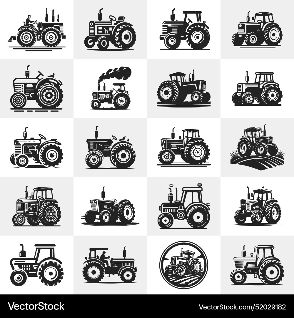 Farming tractor bundle agriculture and farmer Vector Image