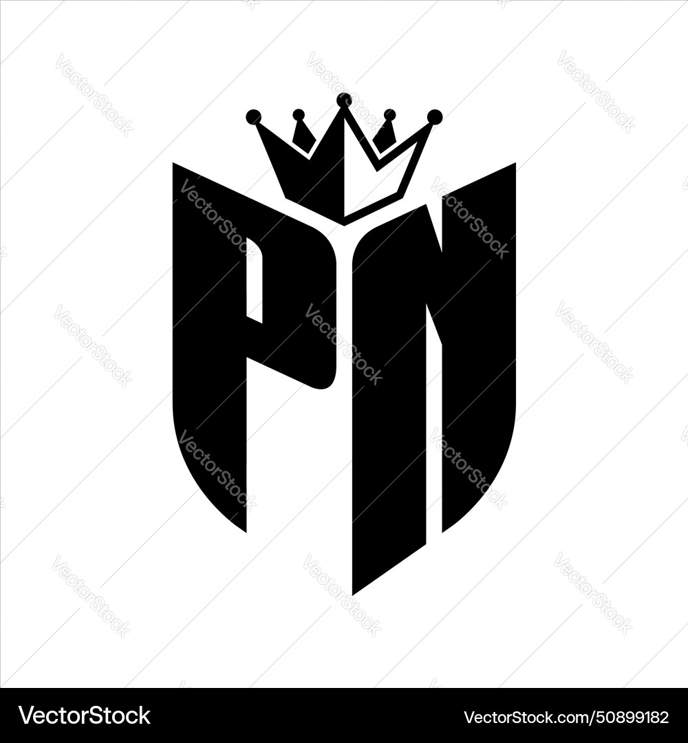 Pn letter monogram with shield shape crown Vector Image