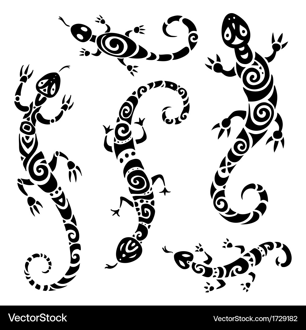 Polynesian Tribal Lizard Tattoo Set Royalty Free Vector