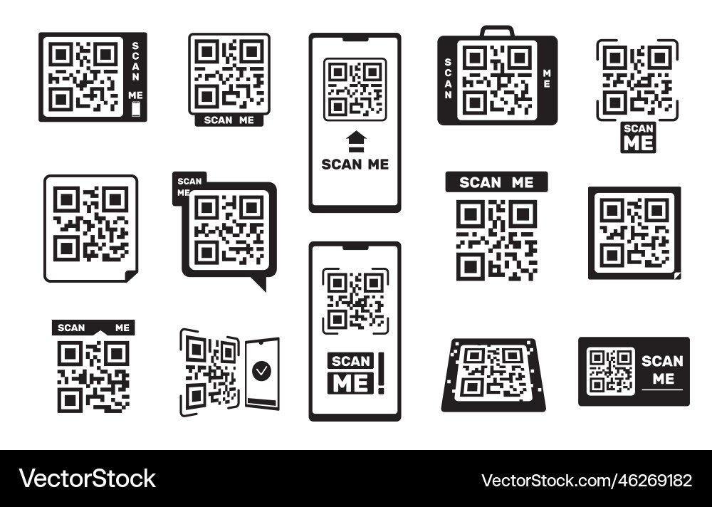 Qr codes barcode smartphone id frame scanning Vector Image