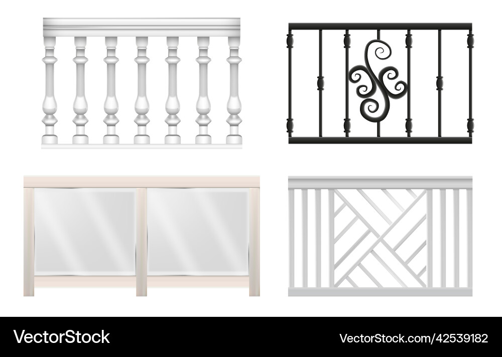 Realistic detailed 3d different fence rail set Vector Image