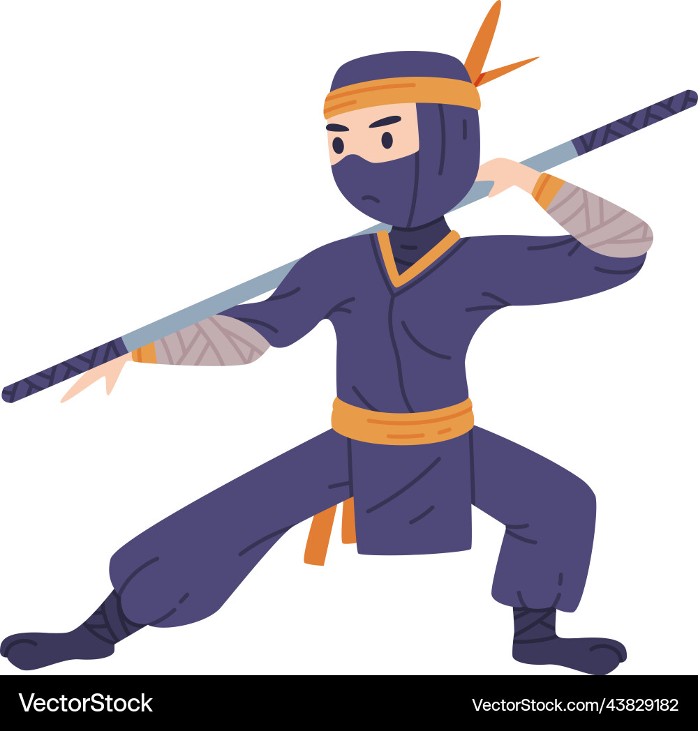 Standing with stick ninja or shinobi character Vector Image