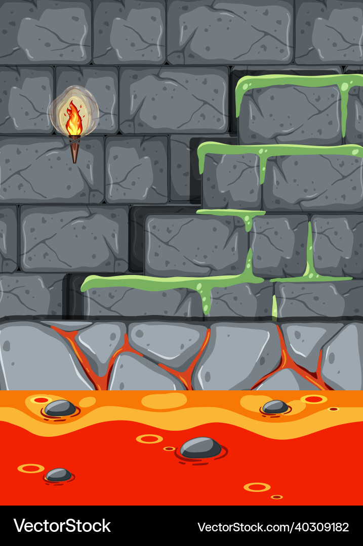 Stone tiles texture with lava ground Royalty Free Vector