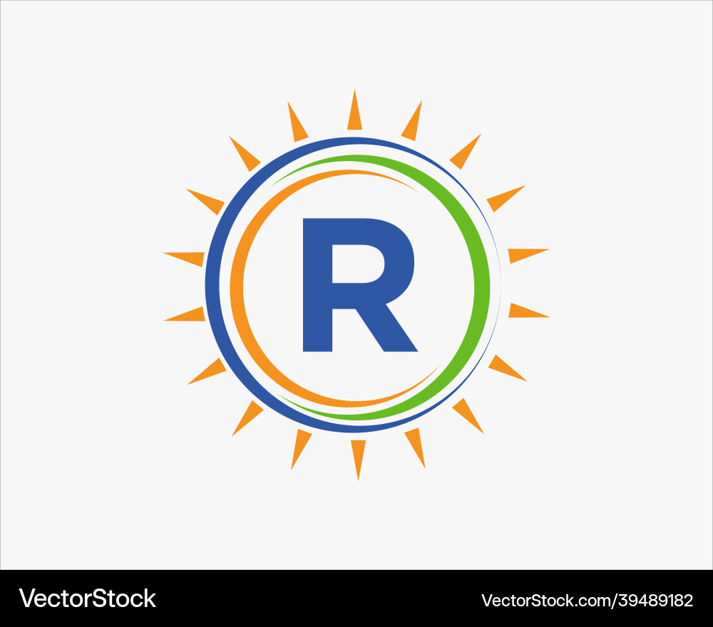 Sun solar energy logo on letter r template Vector Image
