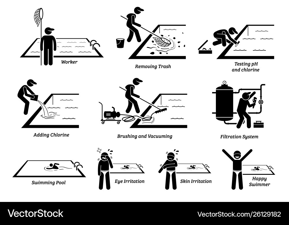 Worker cleaning swimming pool and maintenance Vector Image