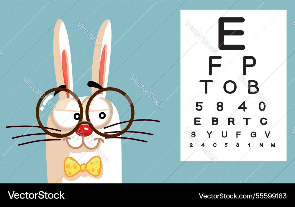 Bunny checking his vision during eye consultation Vector Image