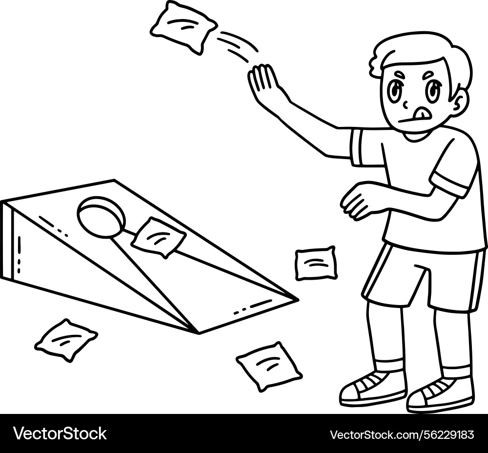Cornhole boy practicing isolated coloring page Vector Image