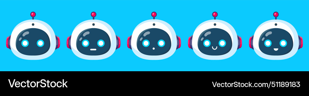 Cute robot faces different emotions Royalty Free Vector