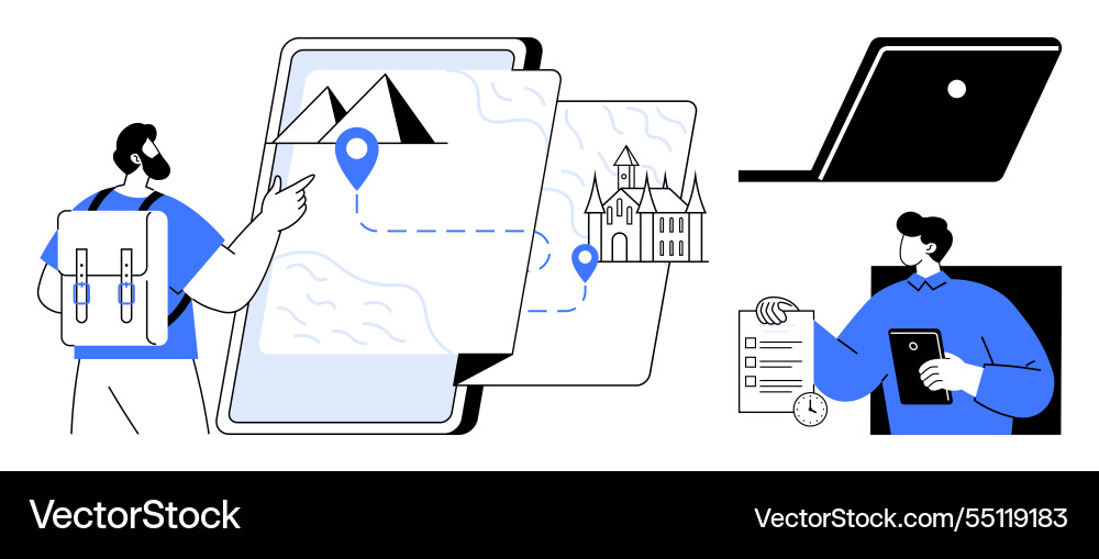 Digital adventure planning and location tracking Vector Image
