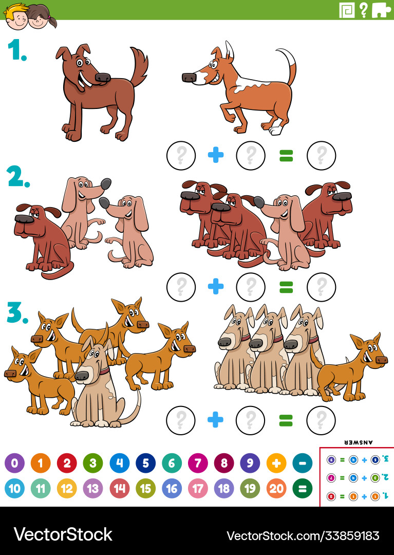 Maths addition educational task with dog Vector Image
