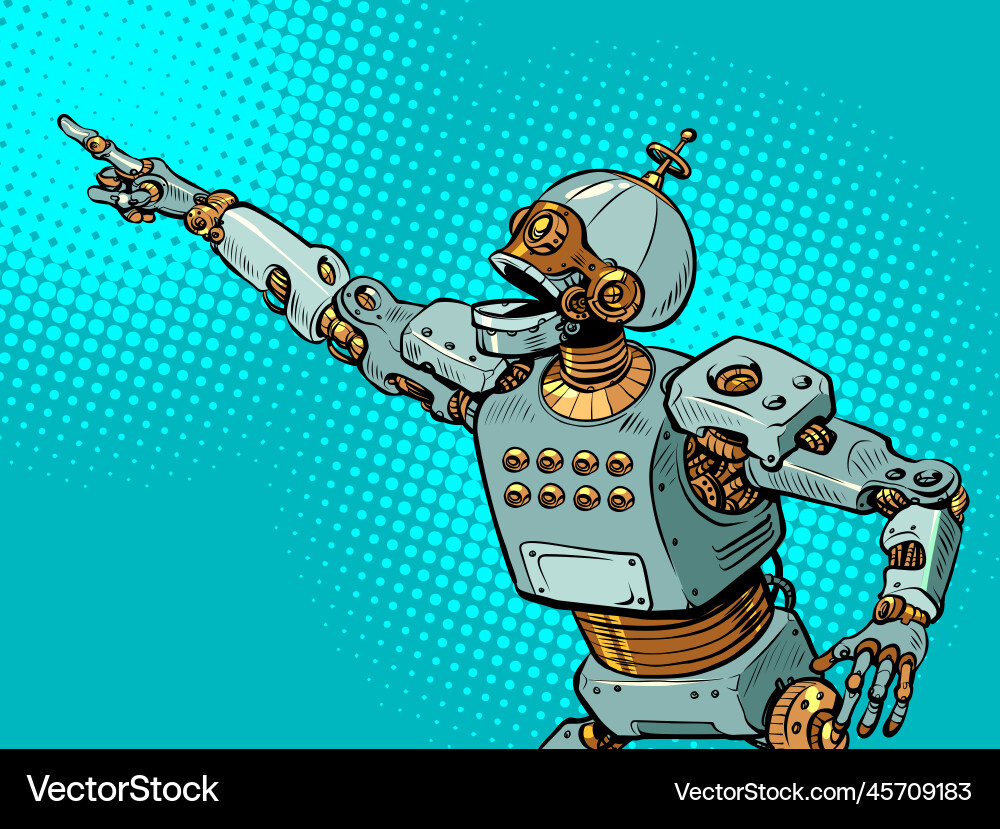 Retro Robot Pointing Forward Royalty Free Vector Image