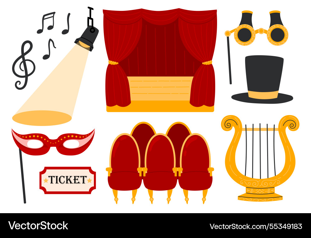 Theater elements set theatre stage with red Vector Image