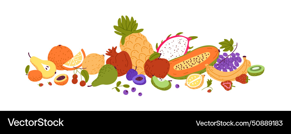 Tropical fruit and berries composition fresh Vector Image