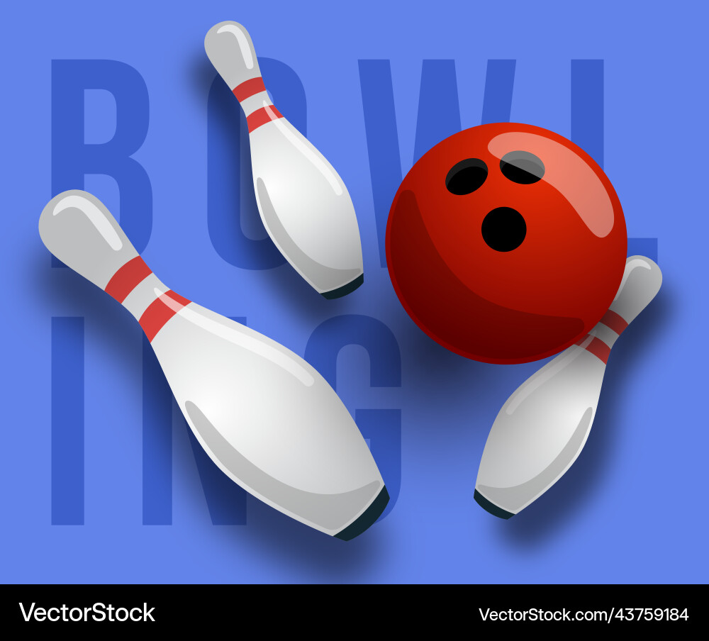 Abstract background bowling text pins and ball Vector Image
