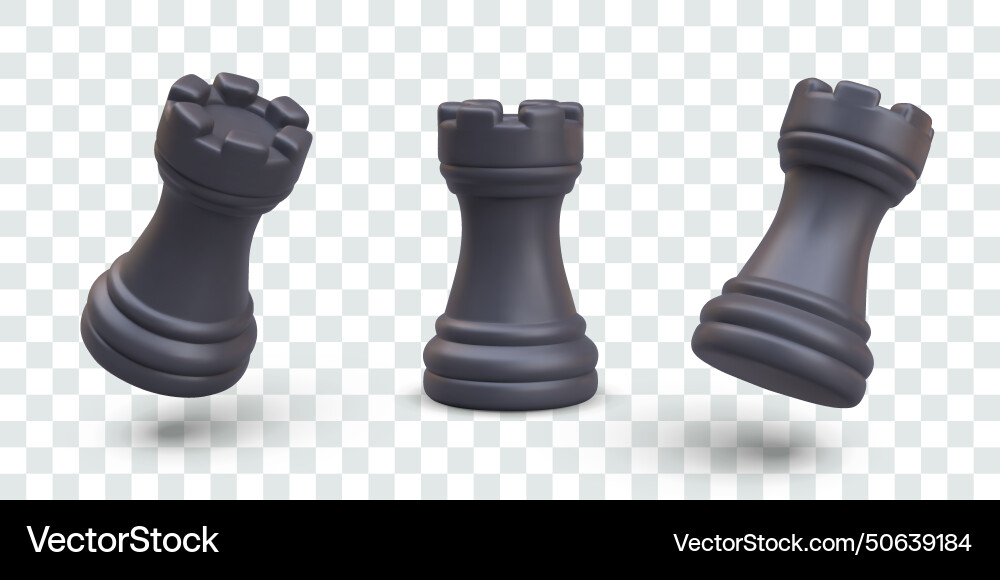 Black realistic chess rook in vertical and tilted Vector Image