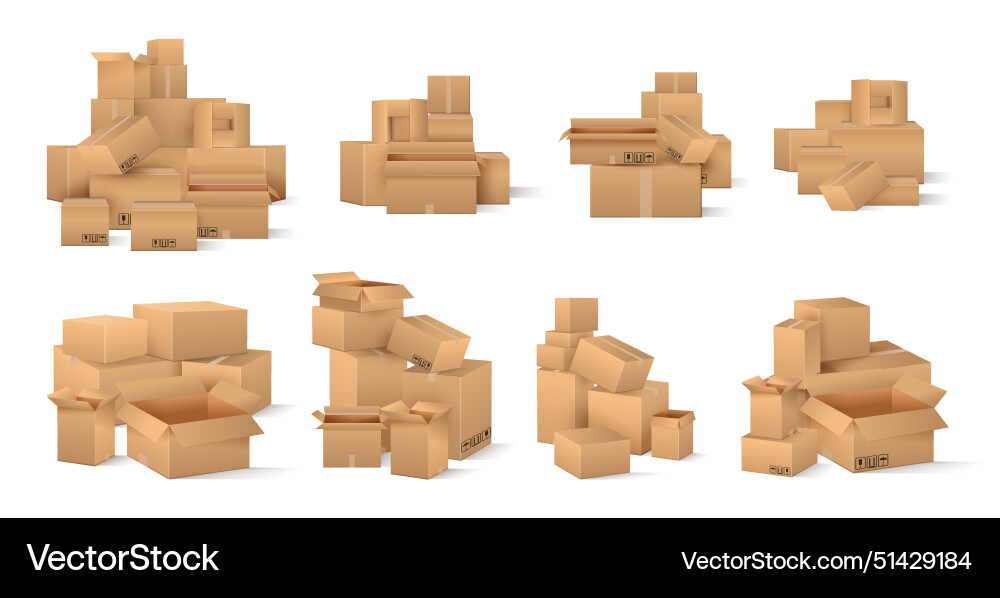 Box stack cardboard parcels with signs Royalty Free Vector