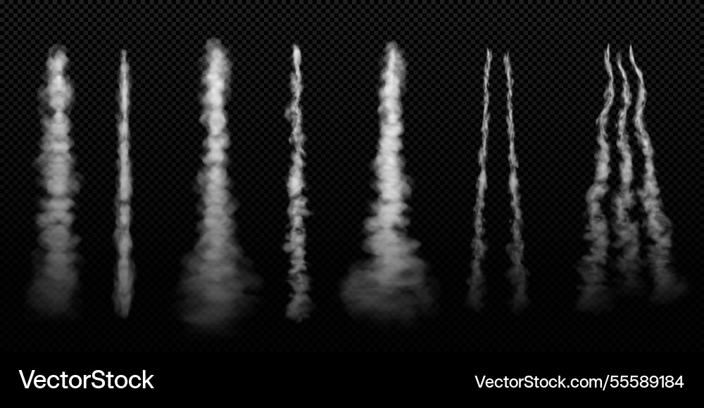 Rocket smoke vertical trails with vapor set Vector Image