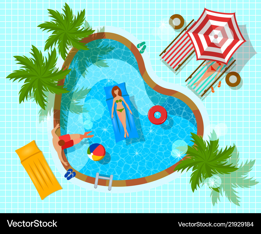 Swimming pool top view composition Royalty Free Vector Image
