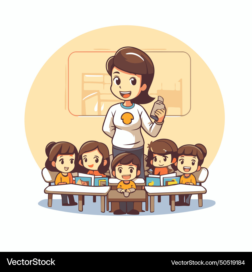 Teacher and students in classroom cartoon style Vector Image