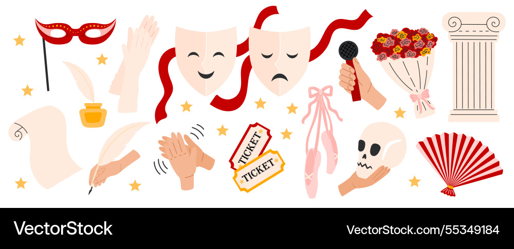 Theater elements set theatrical comedy and drama Vector Image