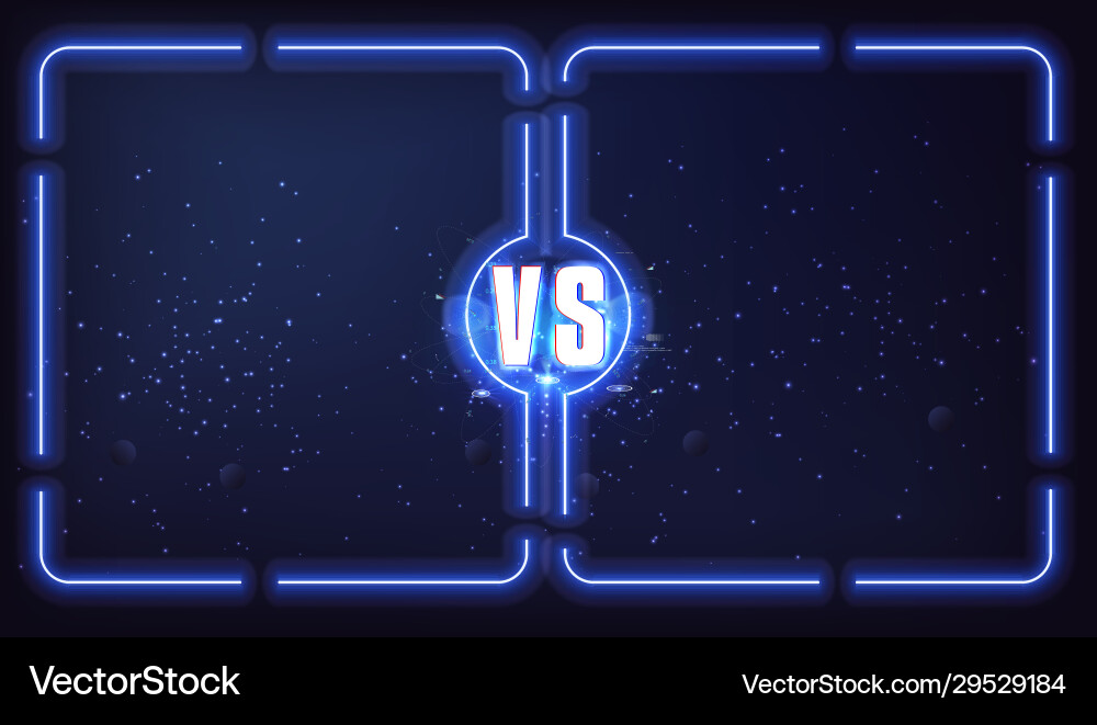 Versus screen with blue neon frames and vs letters