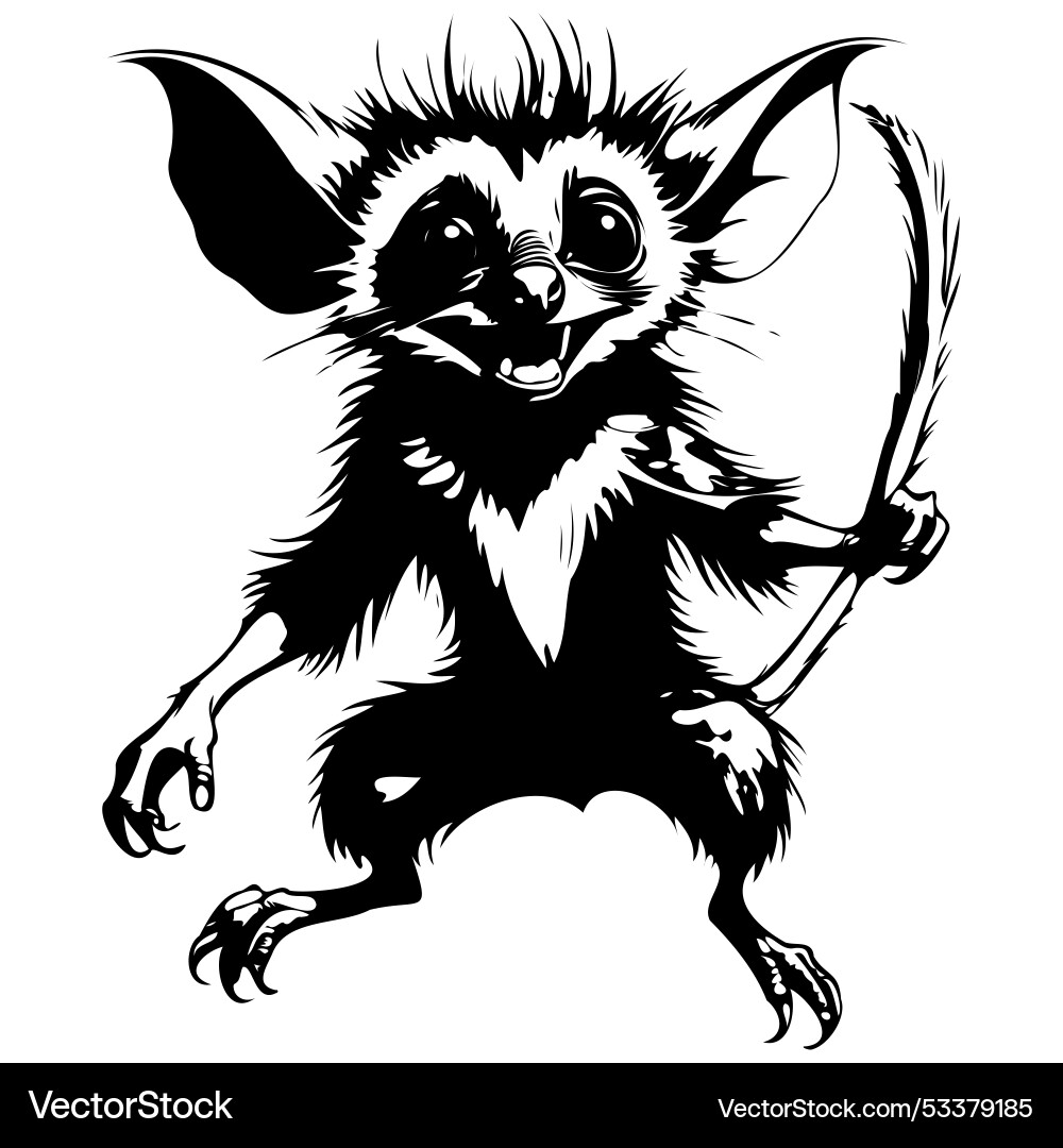 Aye-aye jumps drawing realistic hand line Vector Image