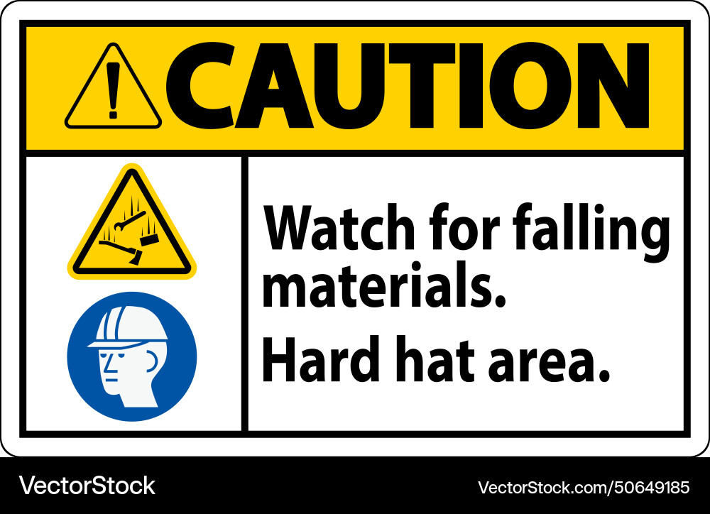 Caution sign watch for falling materials hard hat Vector Image