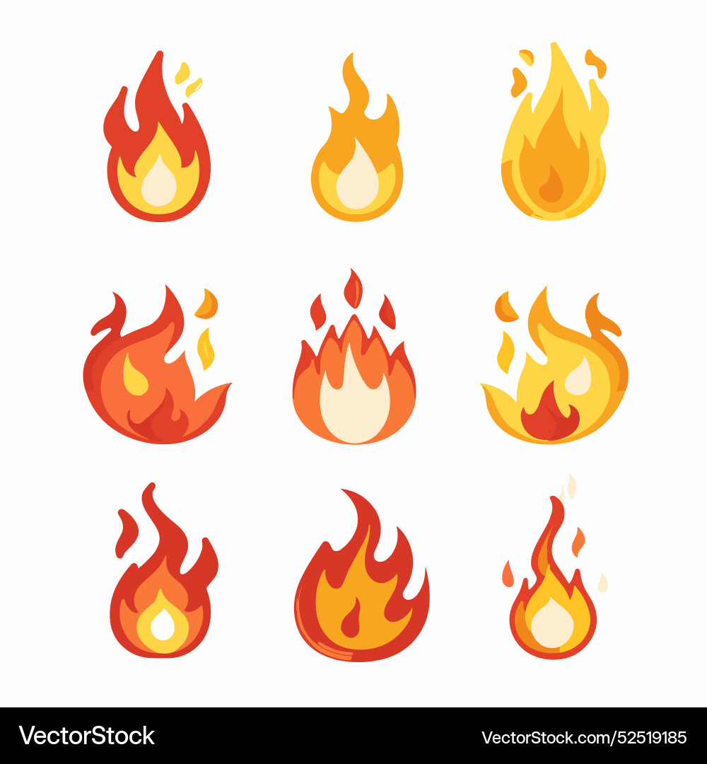 Collection cartoon fire flames various shapes Vector Image