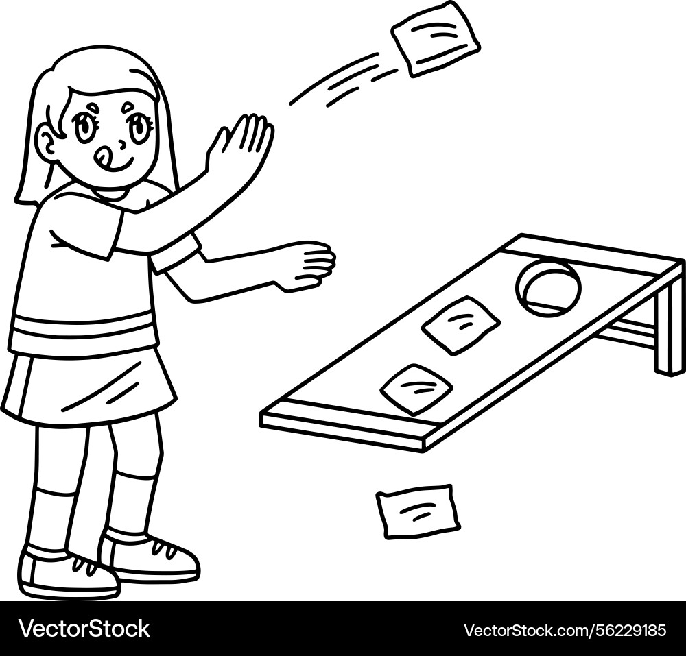Cornhole girl practicing isolated coloring page Vector Image