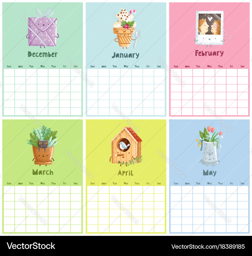 Endless calendar template first half Royalty Free Vector
