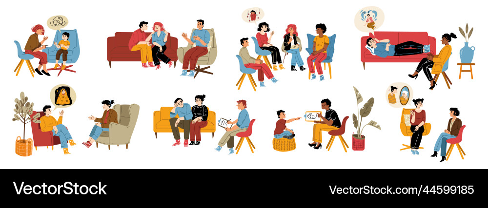 Mental therapy health psychotherapy session set Vector Image