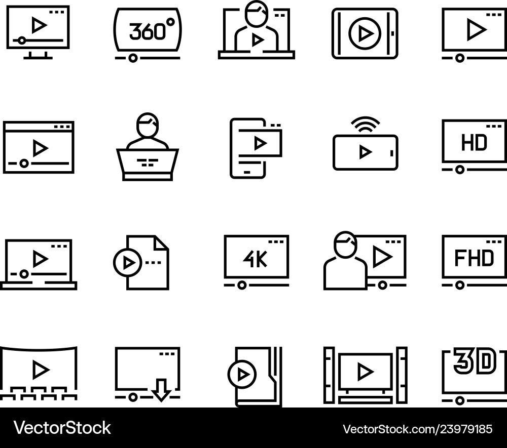 Online player line icons video streaming Vector Image