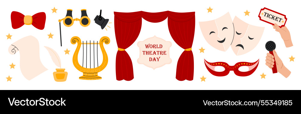 Theater elements set theatre red curtain Vector Image