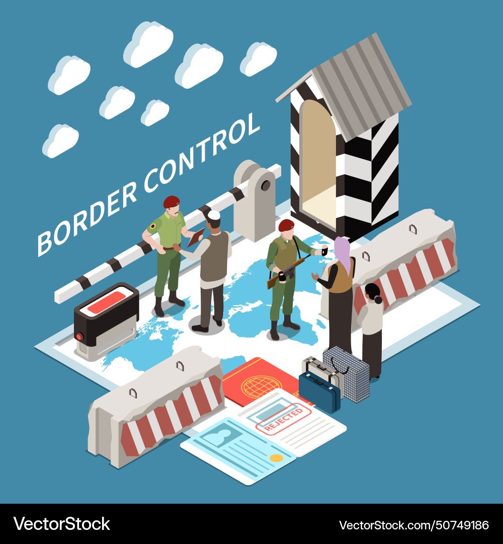 Border control isometric composition Royalty Free Vector