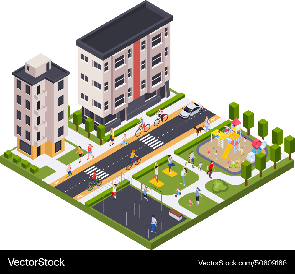 City block sports composition Royalty Free Vector Image