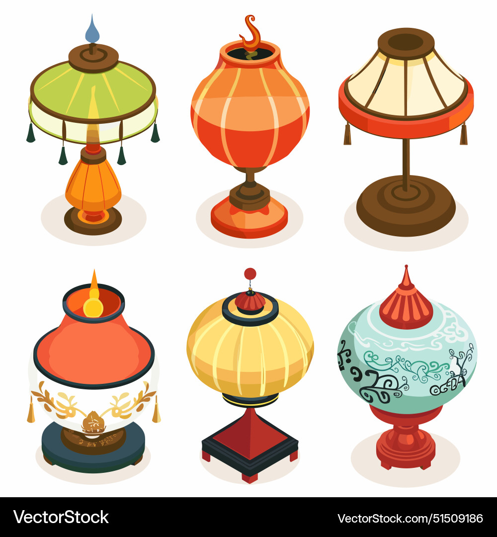 Collection colorful stylized table lamps Vector Image