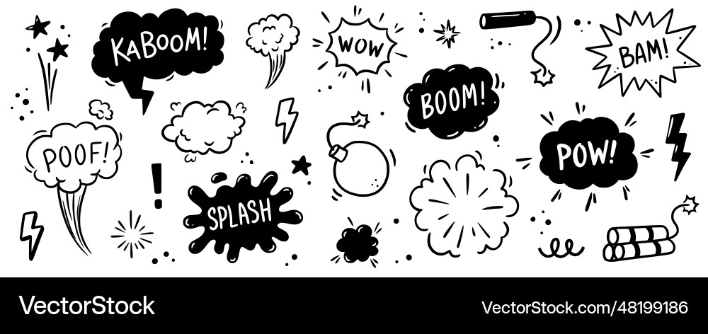 Comic Bomb Boom Element Hand gezogen Cartoon Vektorbild