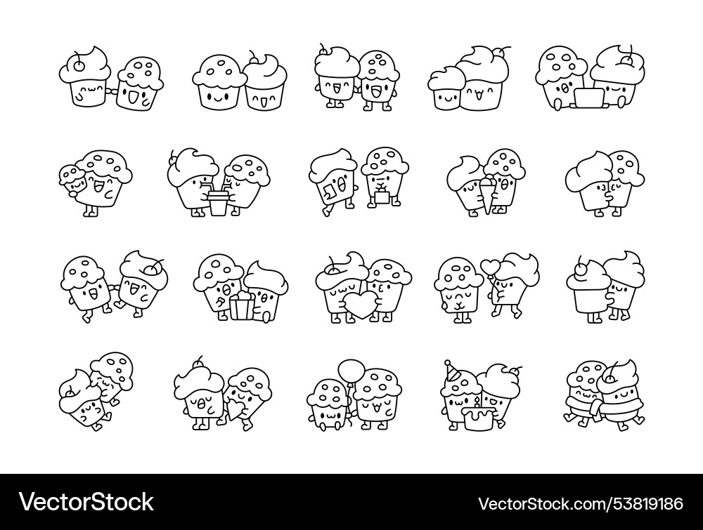 Cute couple muffins coloring page Royalty Free Vector Image